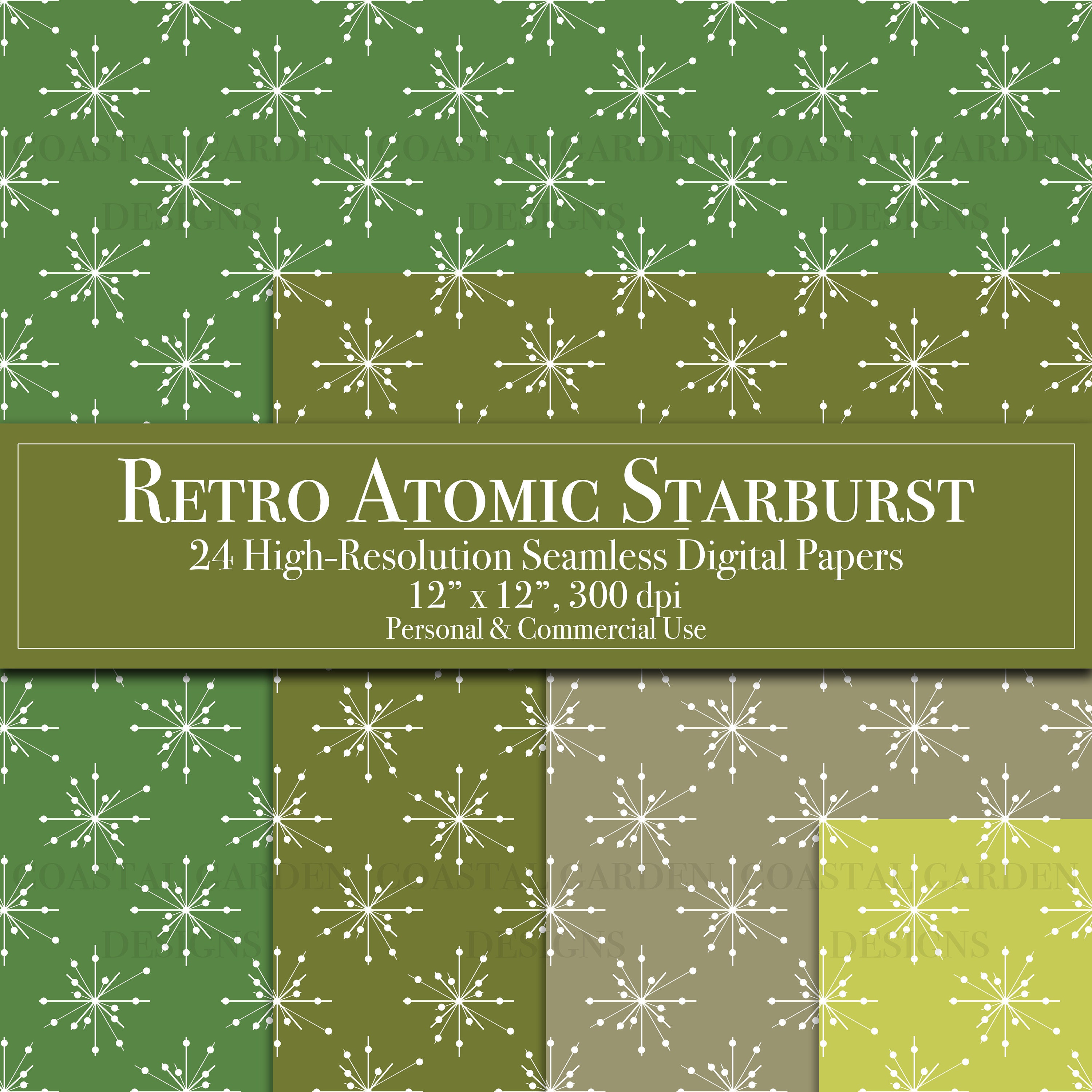 Atomic Starburst Digital Paper Set, Seamless Pattern Scrapbook Paper ...