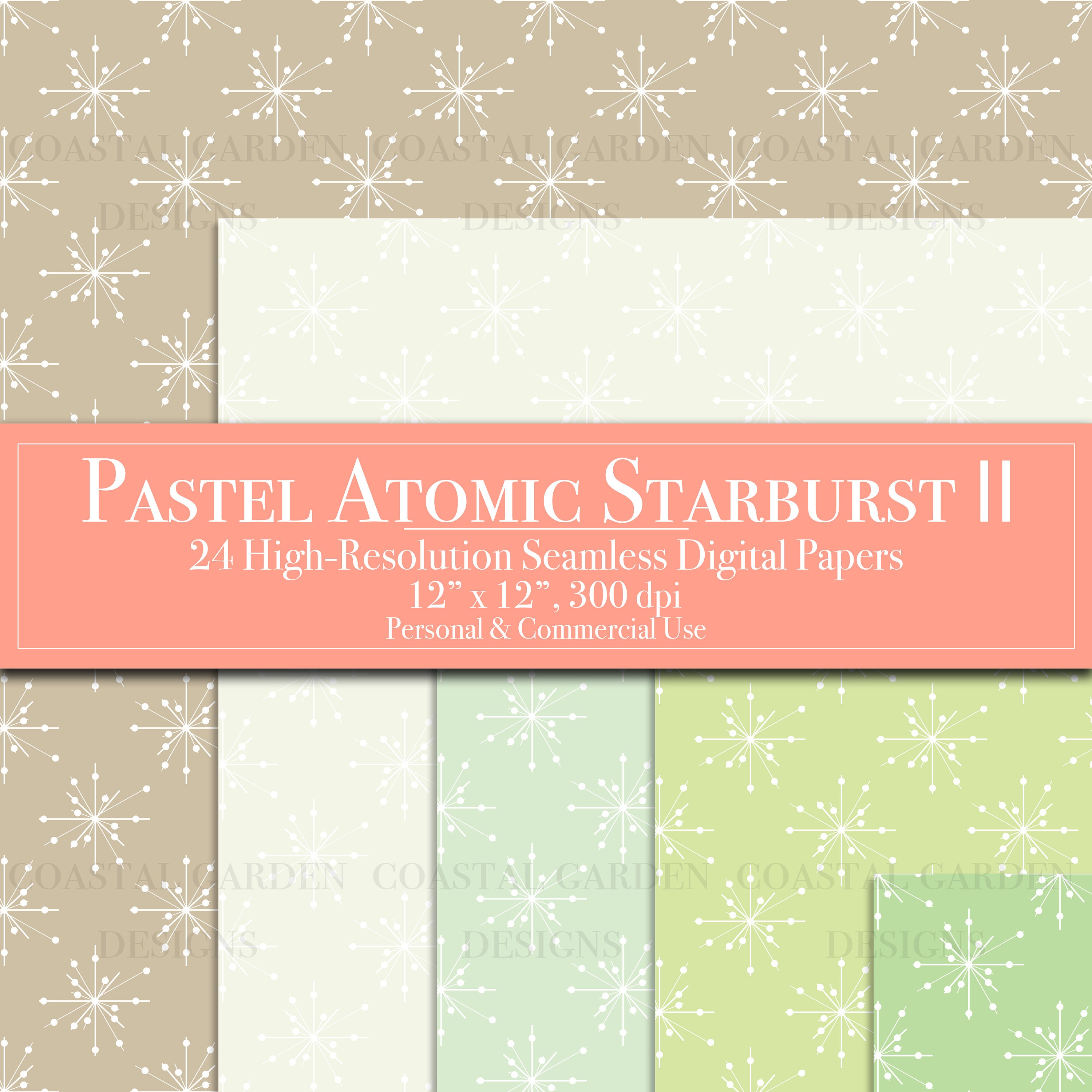 Atomic Starburst II Digital Papers, Seamless Pattern Scrapbook Paper ...