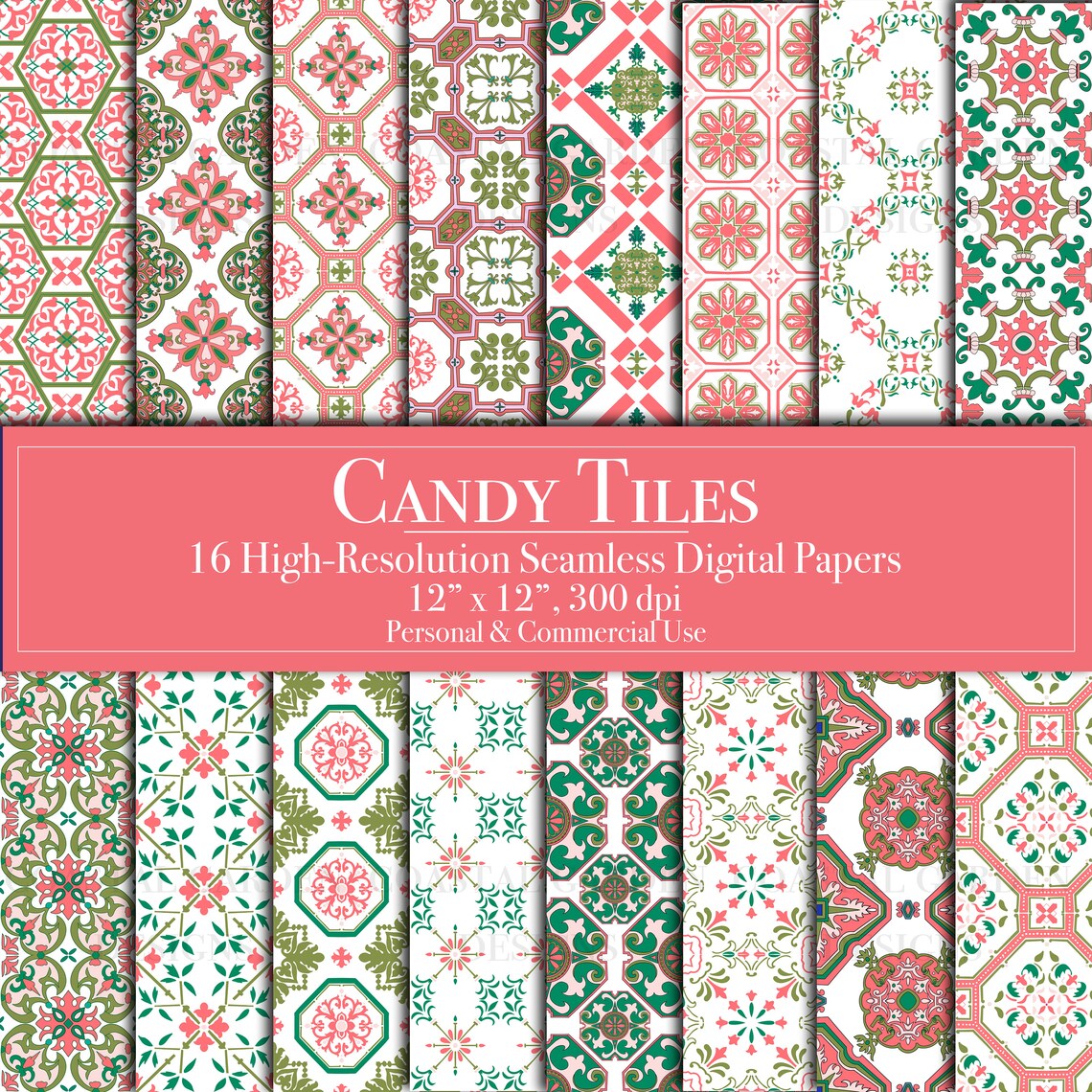 Candy Tile Digital Paper Bundle, Seamless Coordinating Patterns ...