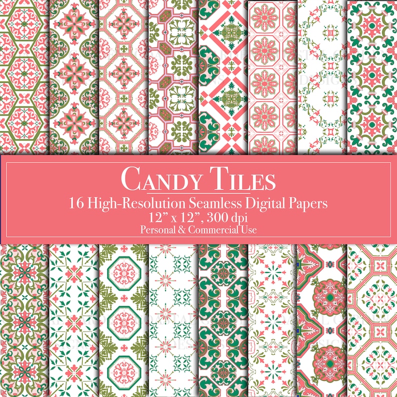 Candy Tile Digital Paper Bundle, Seamless Coordinating Patterns ...