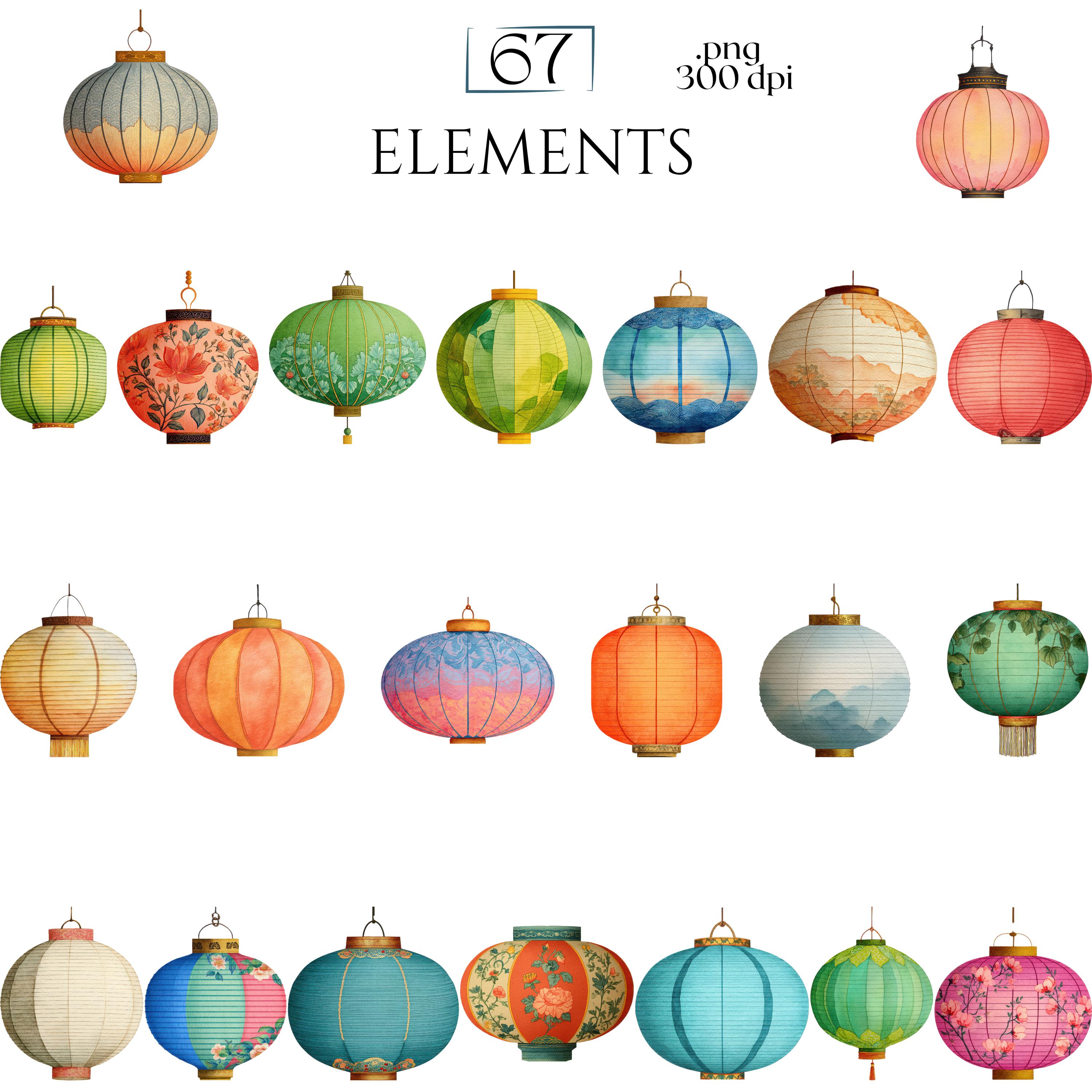 Paper Lanterns Clipart, Watercolor Decorative Light Ephemera, Light ...