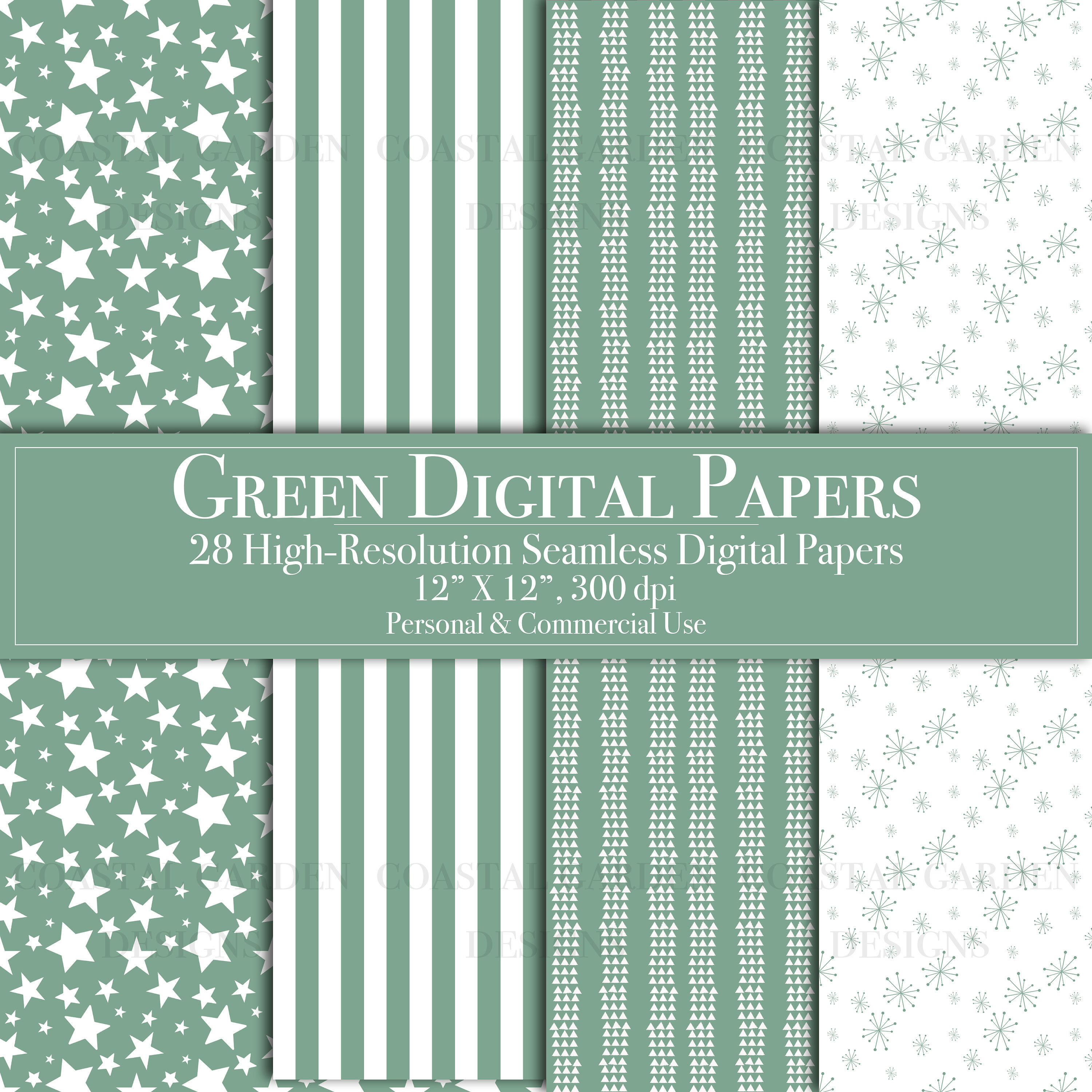 Green Digital Paper Bundle, Seamless Pattern, Scrapbook Paper ...
