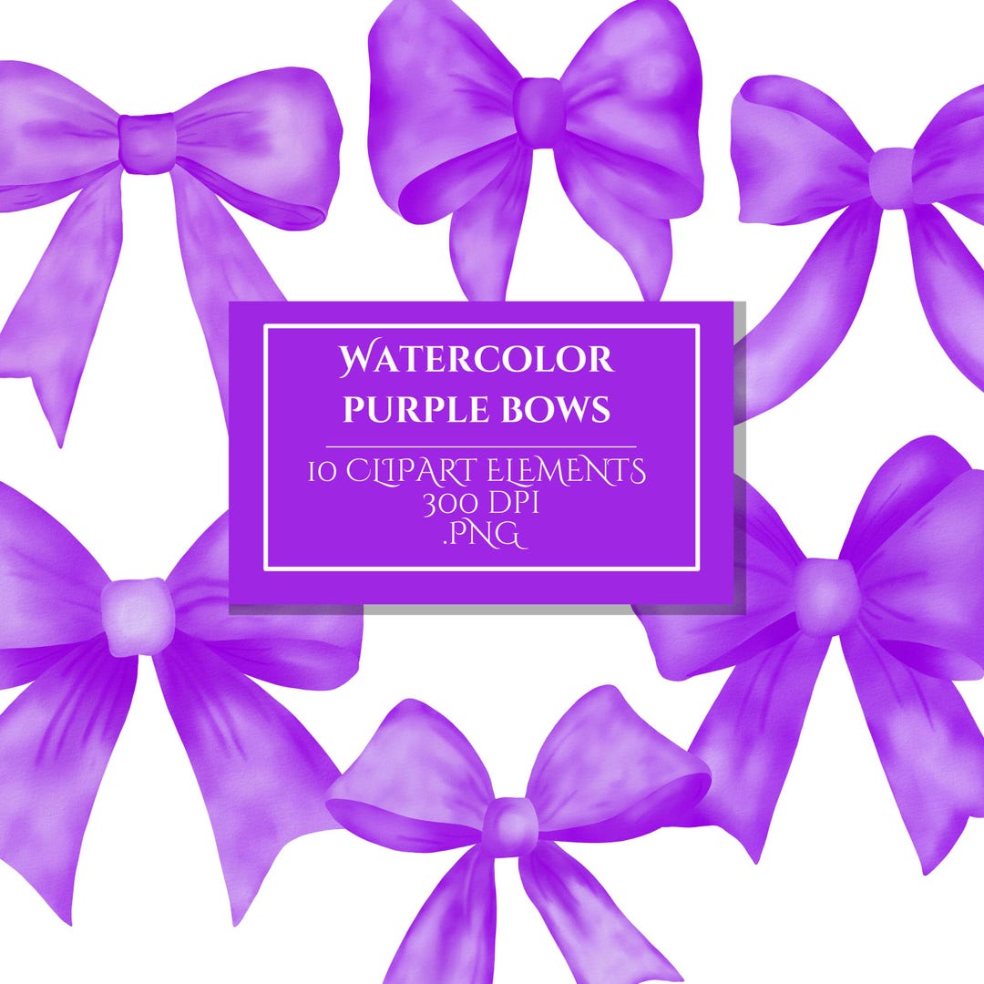 Purple Watercolor Bows Clipart for Holiday Gifts and Cards, Cute Ribbon ...