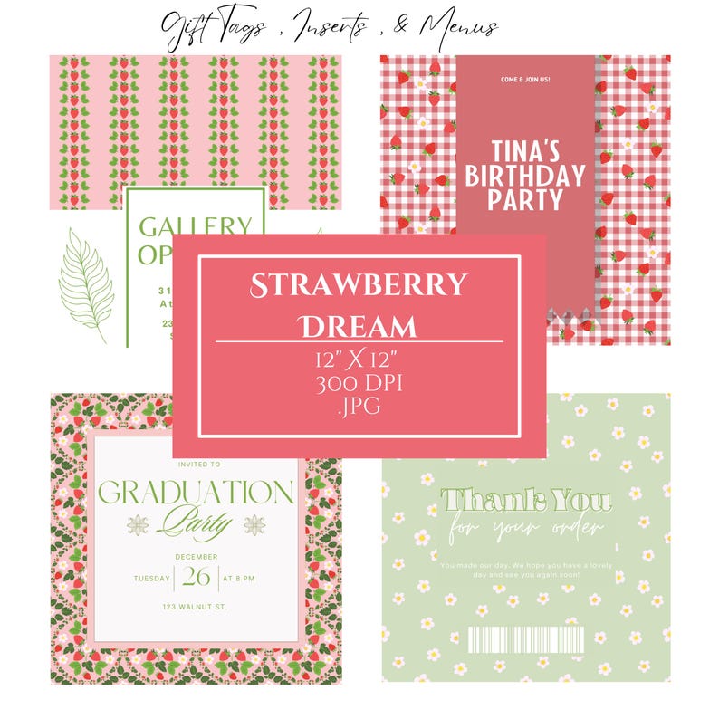 Strawberry Digital Paper Cute Strawberries Seamless Digital Scrapbook ...