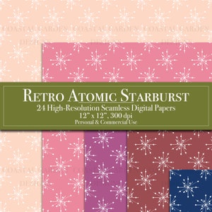 Atomic Starburst Digital Paper Set, Seamless Pattern Scrapbook Paper ...