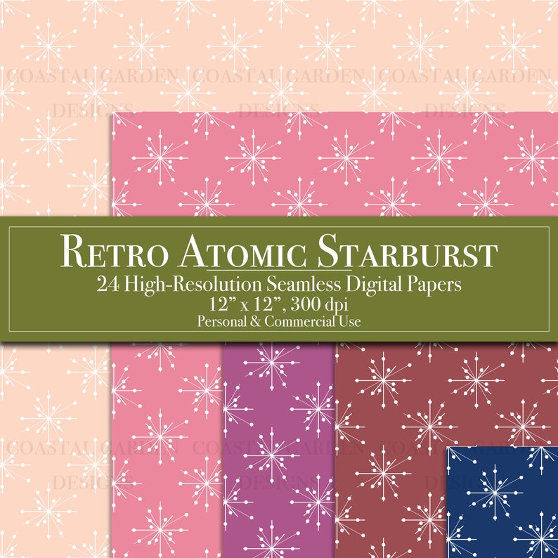 Atomic Starburst Digital Paper Set, Seamless Pattern Scrapbook Paper ...