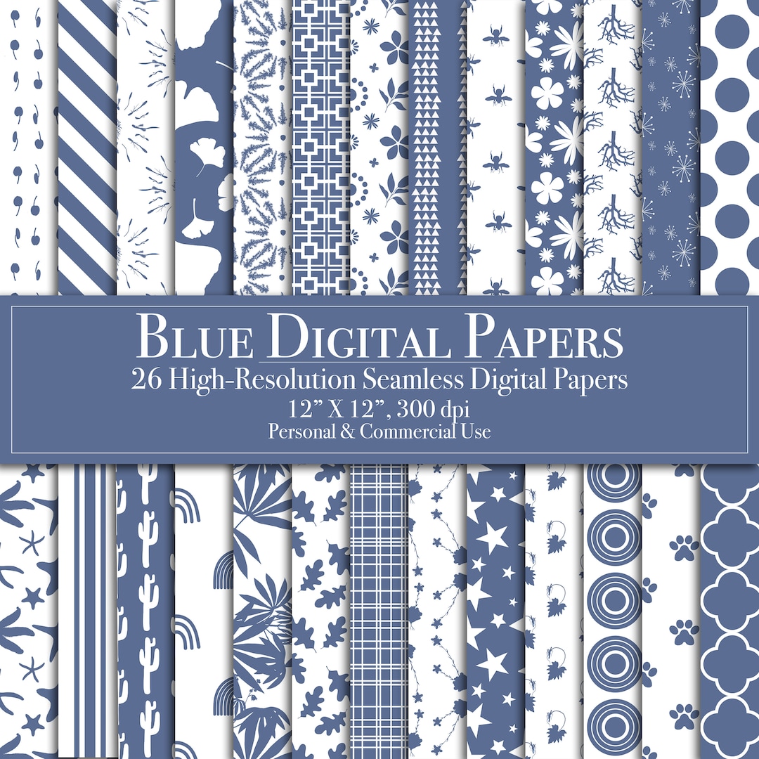 Blue Digital Paper Bundle, Seamless, Scrapbook Paper, Commercial Use ...