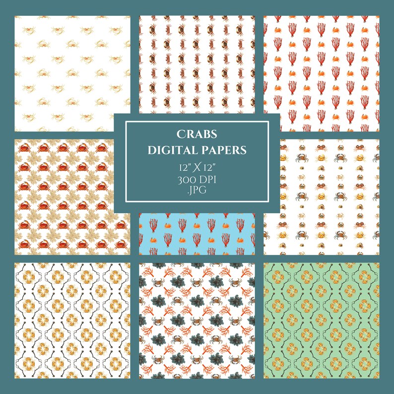 Crabs Digital Paper Bundle, Seamless Pattern Set, Scrapbook Paper ...
