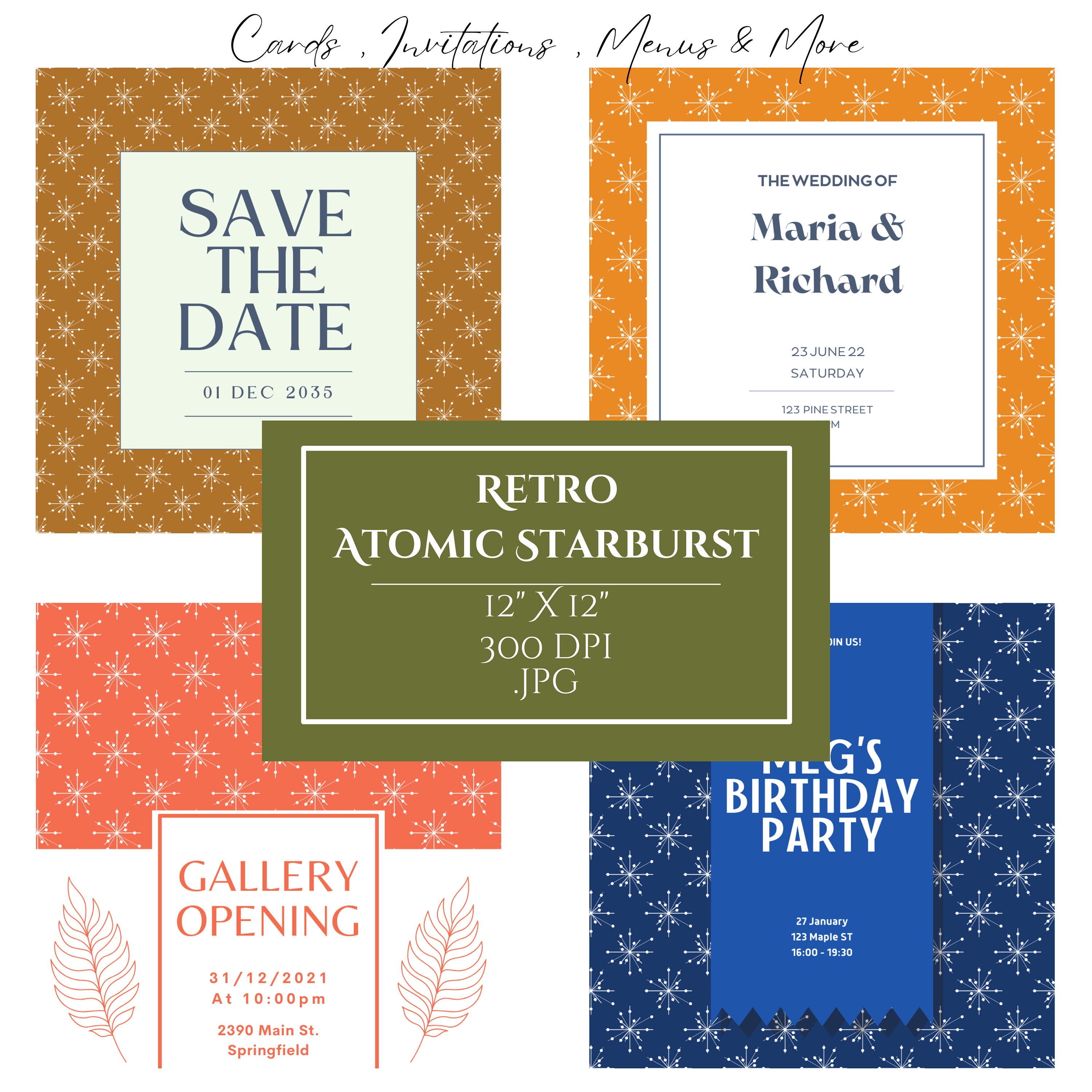 Atomic Starburst Digital Paper Set, Seamless Pattern Scrapbook Paper ...