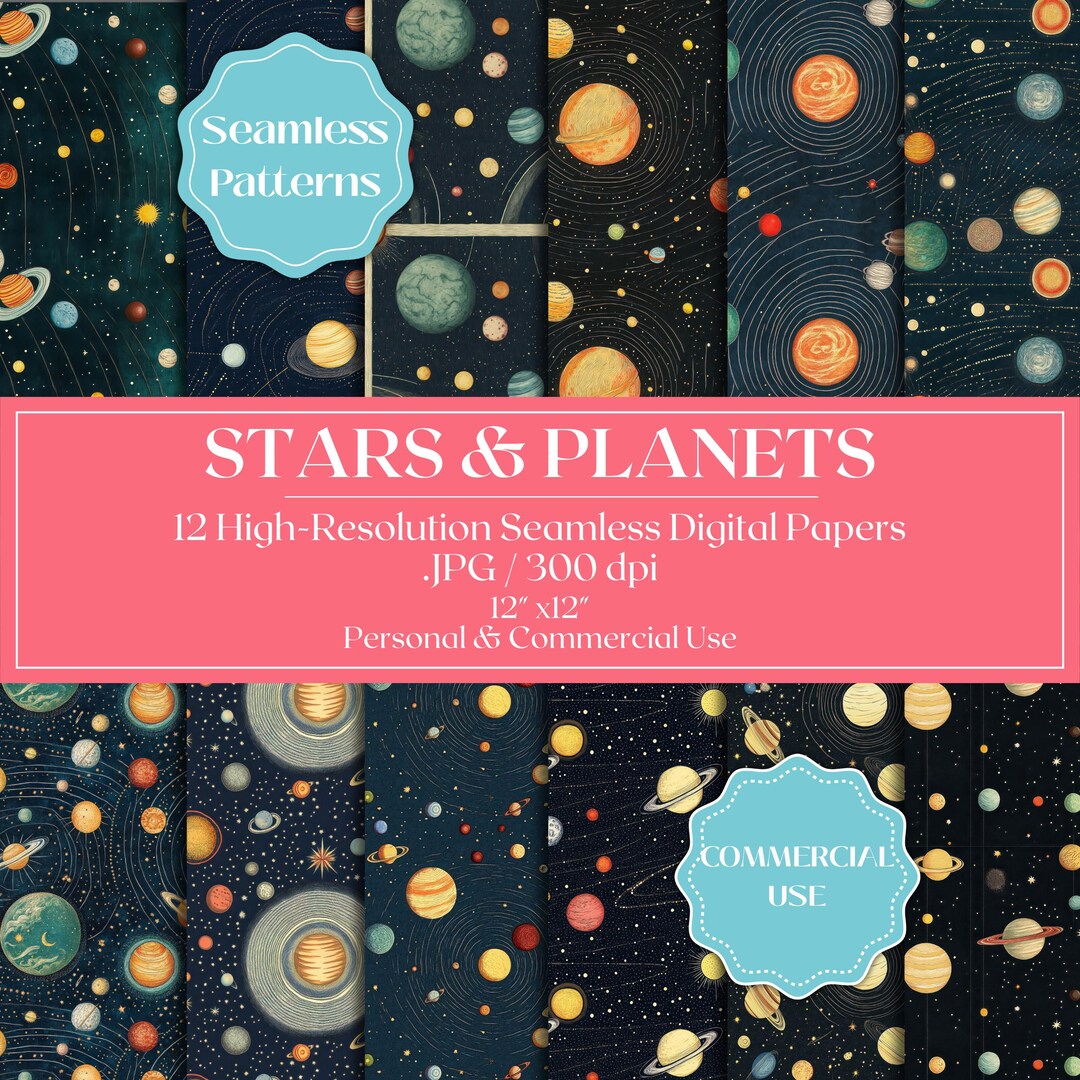 Stars and Planets Digital Paper, Space Galaxy Digital Paper, Celestial ...