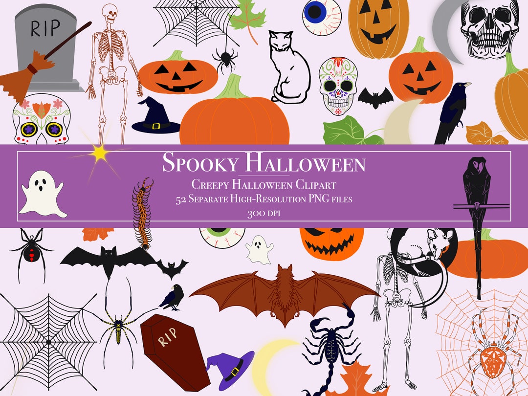 Halloween Clipart Set, Creepy Clip Art Collection, Scary Stickers ...