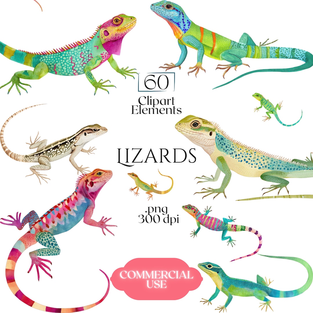 Lizards Clipart, Colorful Watercolor Lizard PNG, Tropical Reptile ...