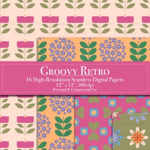 Groovy Retro Digital Papers, Seamless Pattern Scrapbook Paper ...