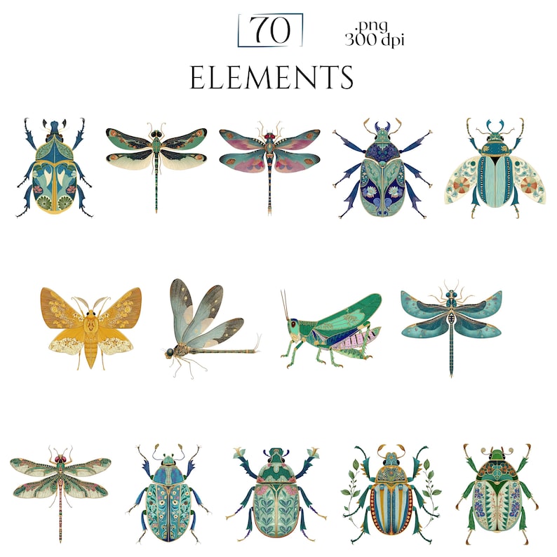 Art Nouveau Bugs Clipart, Ornamental Insect PNG, Vintage Botanical ...