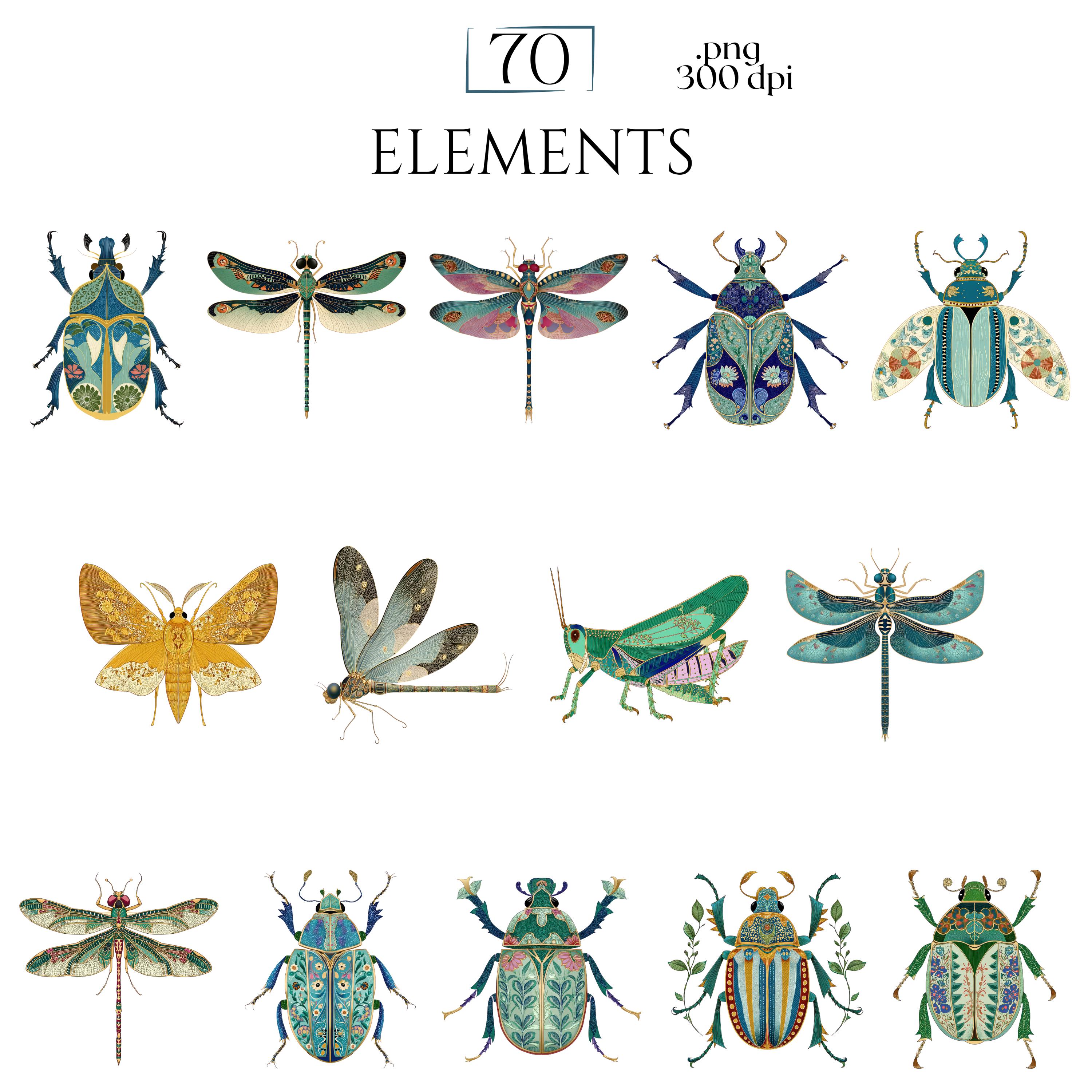 Art Nouveau Bugs Clipart, Ornamental Insect PNG, Vintage Botanical ...
