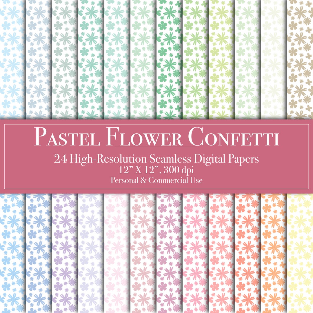 Pastel Flower Confetti Digital Paper Bundle, Seamless Pattern ...