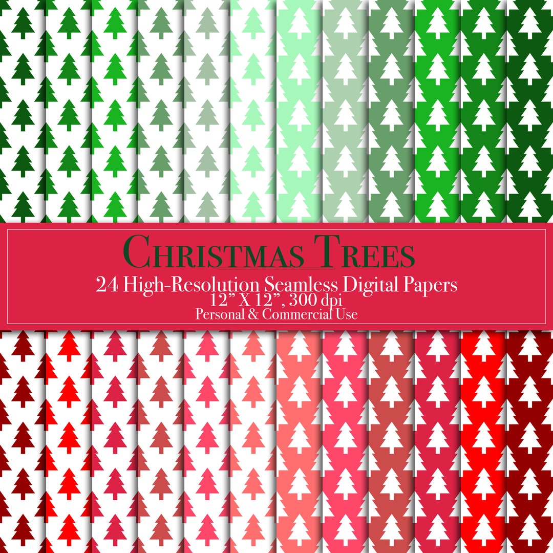 Christmas Trees Digital Paper, Seamless Pattern Scrapbook Paper ...