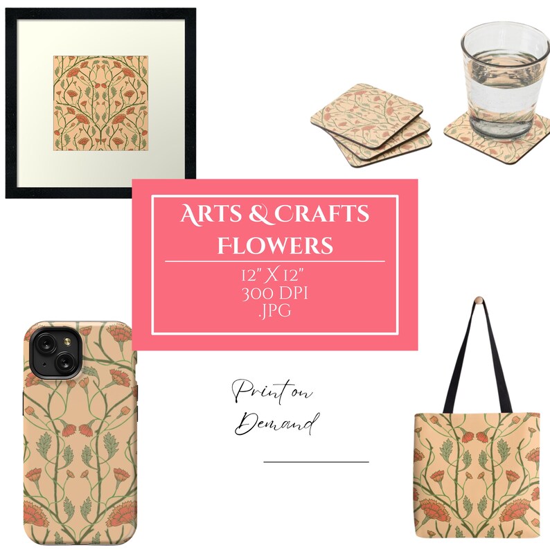 Arts & Crafts Digital Paper Bundle, Floral Seamless Patterns, Scrapbook ...