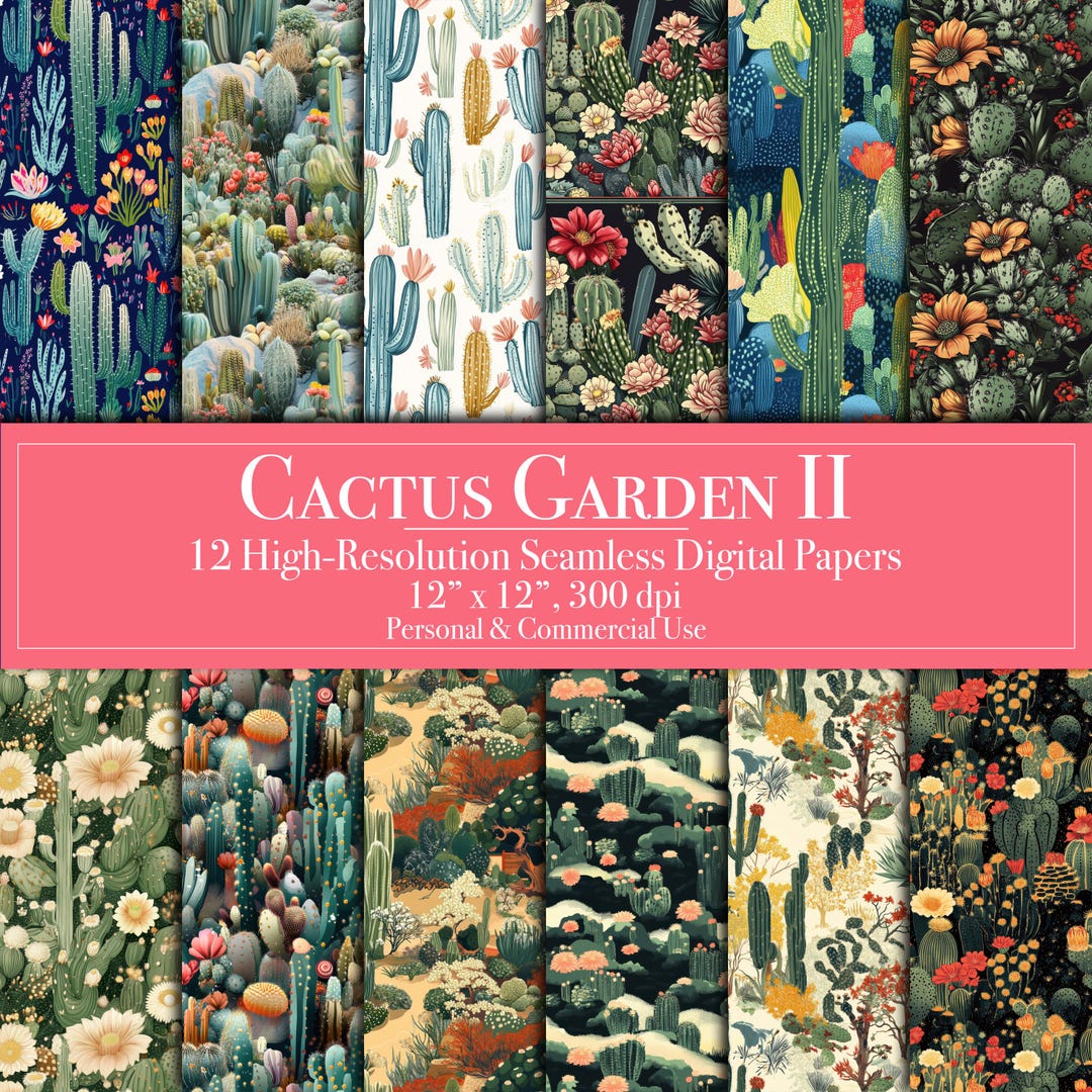 Cactus Garden Digital Papers, Seamless Pattern Scrapbook Paper ...