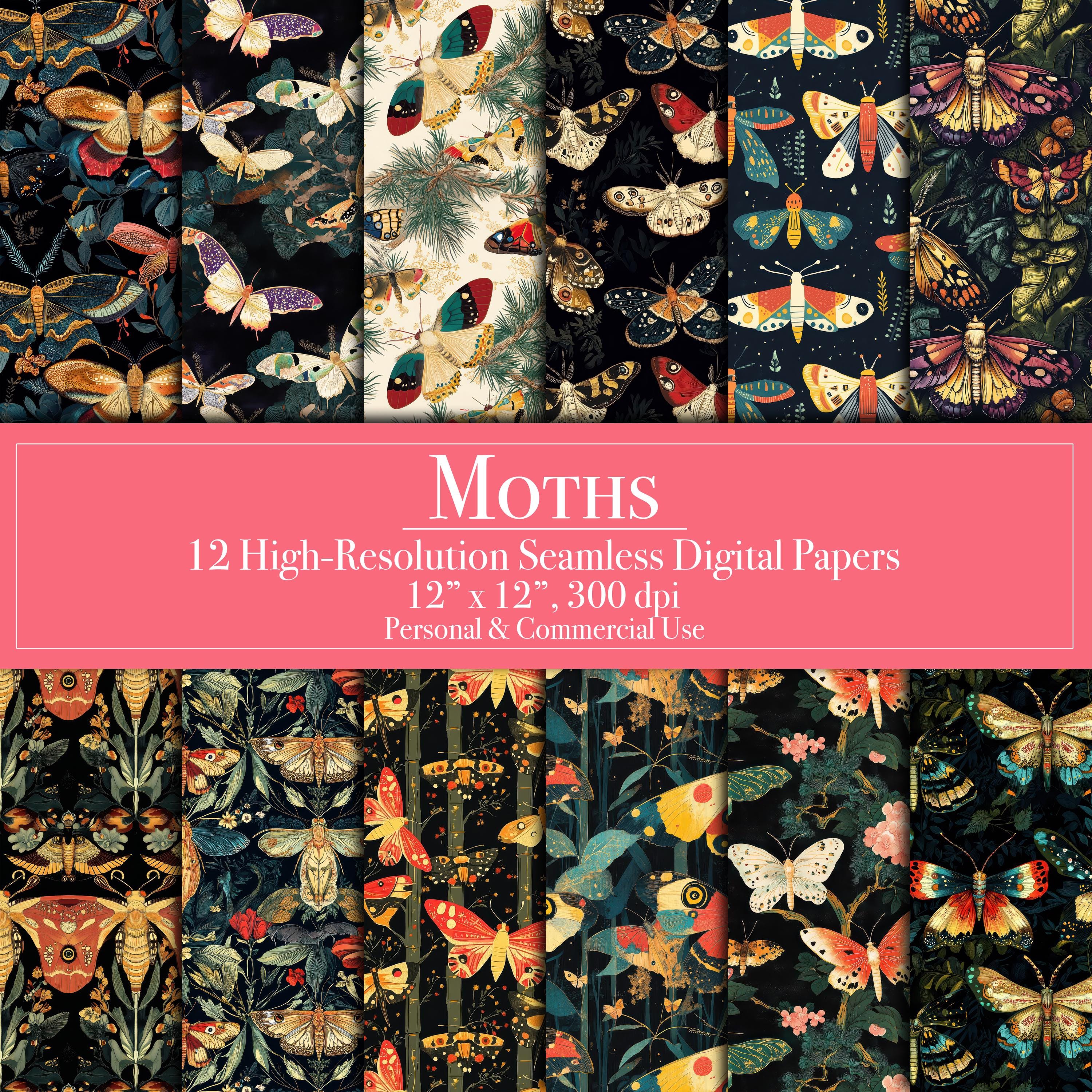 Moths Digital Paper, Moth Seamless Digital Scrapbook Paper, Planner ...