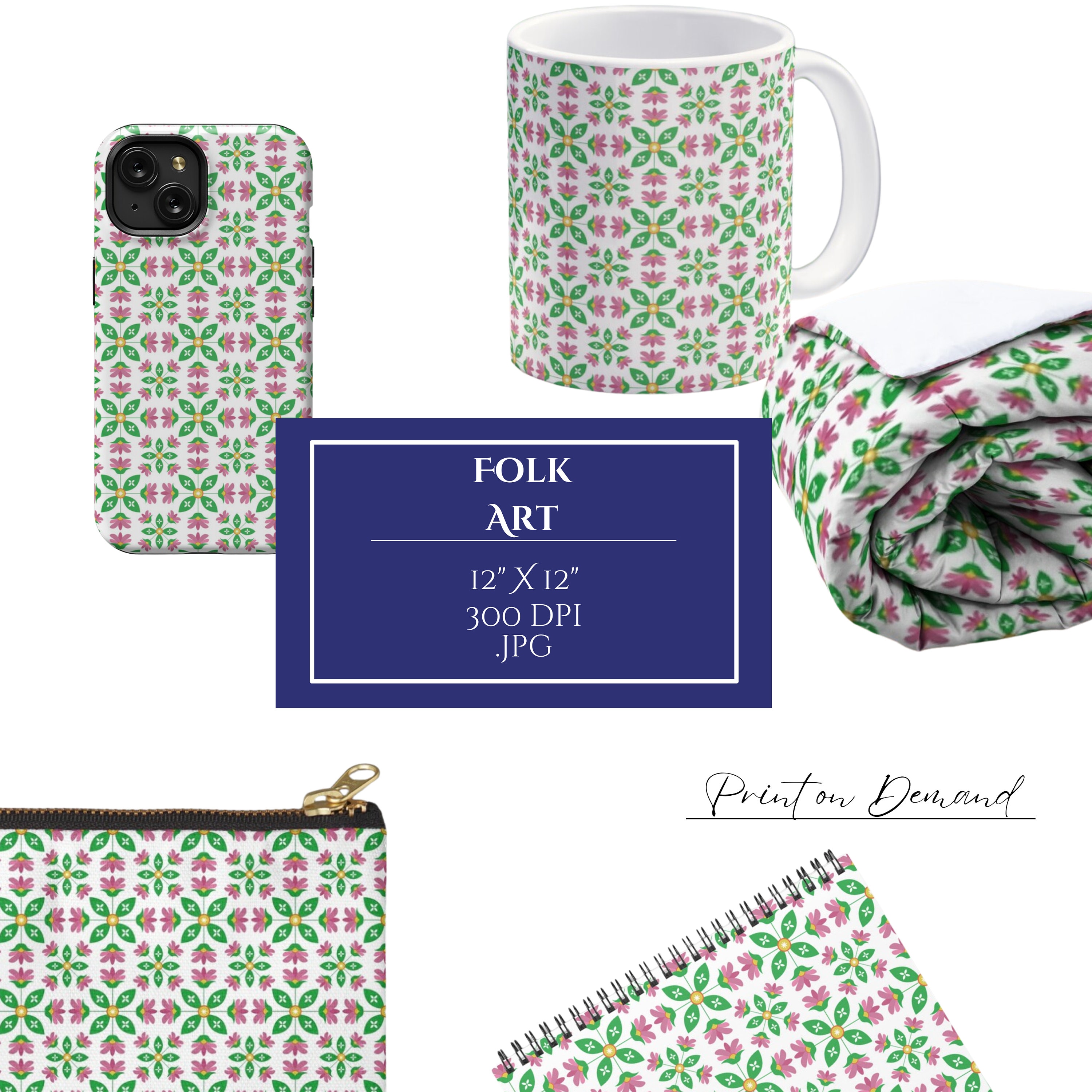 Folk Art Digital Paper, Seamless Digital Scrapbook Paper, Planner ...