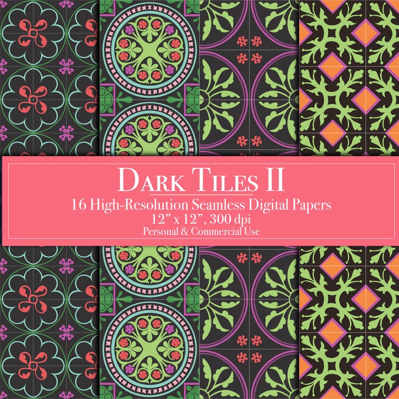 Moody Tiles Digital Paper, Antique Seamless Pattern, Scrapbook Paper ...