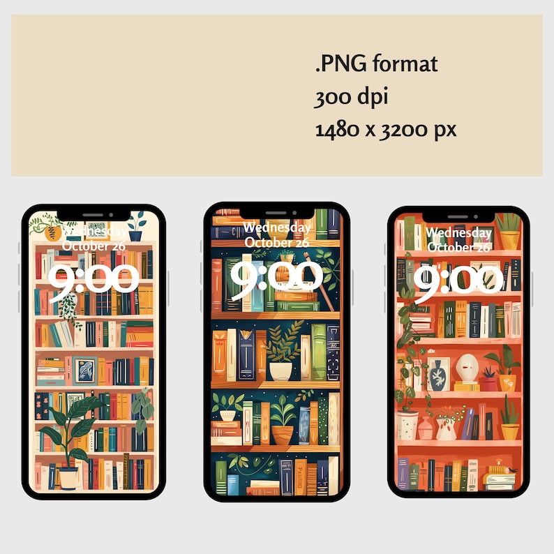 5 Book Lovers iPhone Android Wallpapers, Digital Download, Unique Phone ...