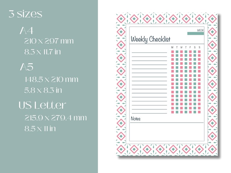 Printable Weekly Checklist Template, Boho Retro Theme, Blank List, List ...
