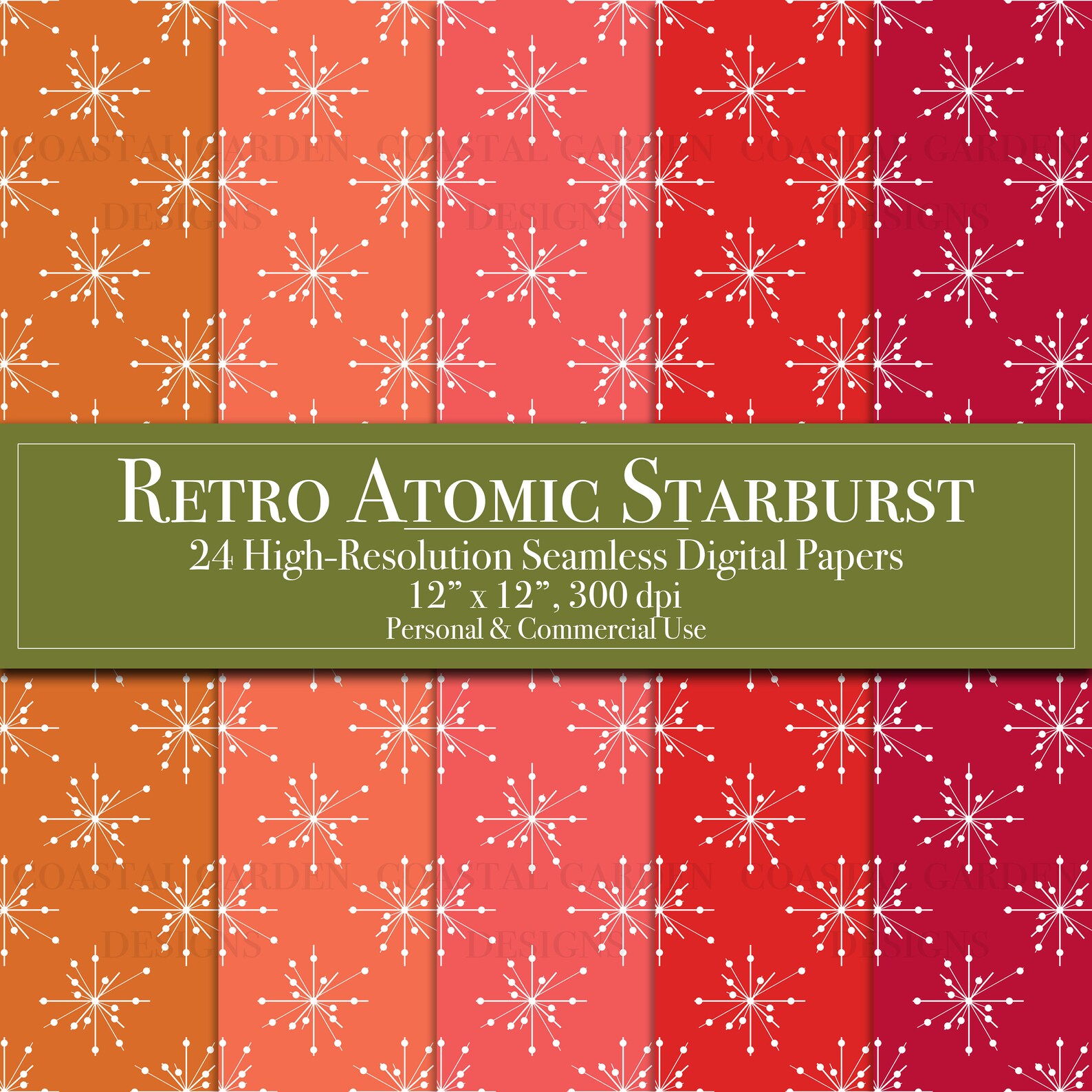 Atomic Starburst Digital Paper Set, Seamless Pattern Scrapbook Paper ...