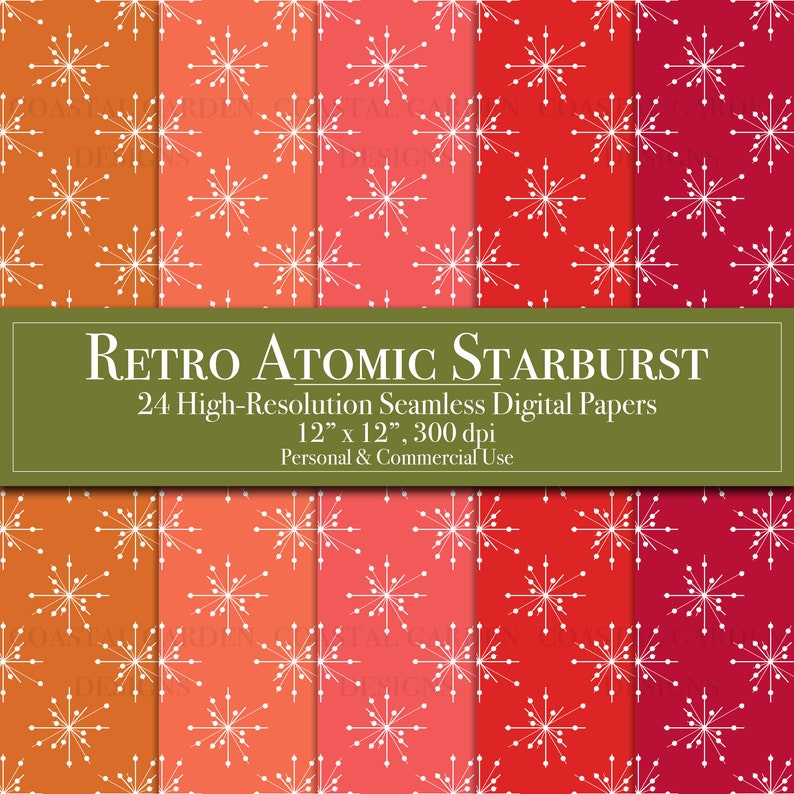 Atomic Starburst Digital Paper Set, Seamless Pattern Scrapbook Paper ...