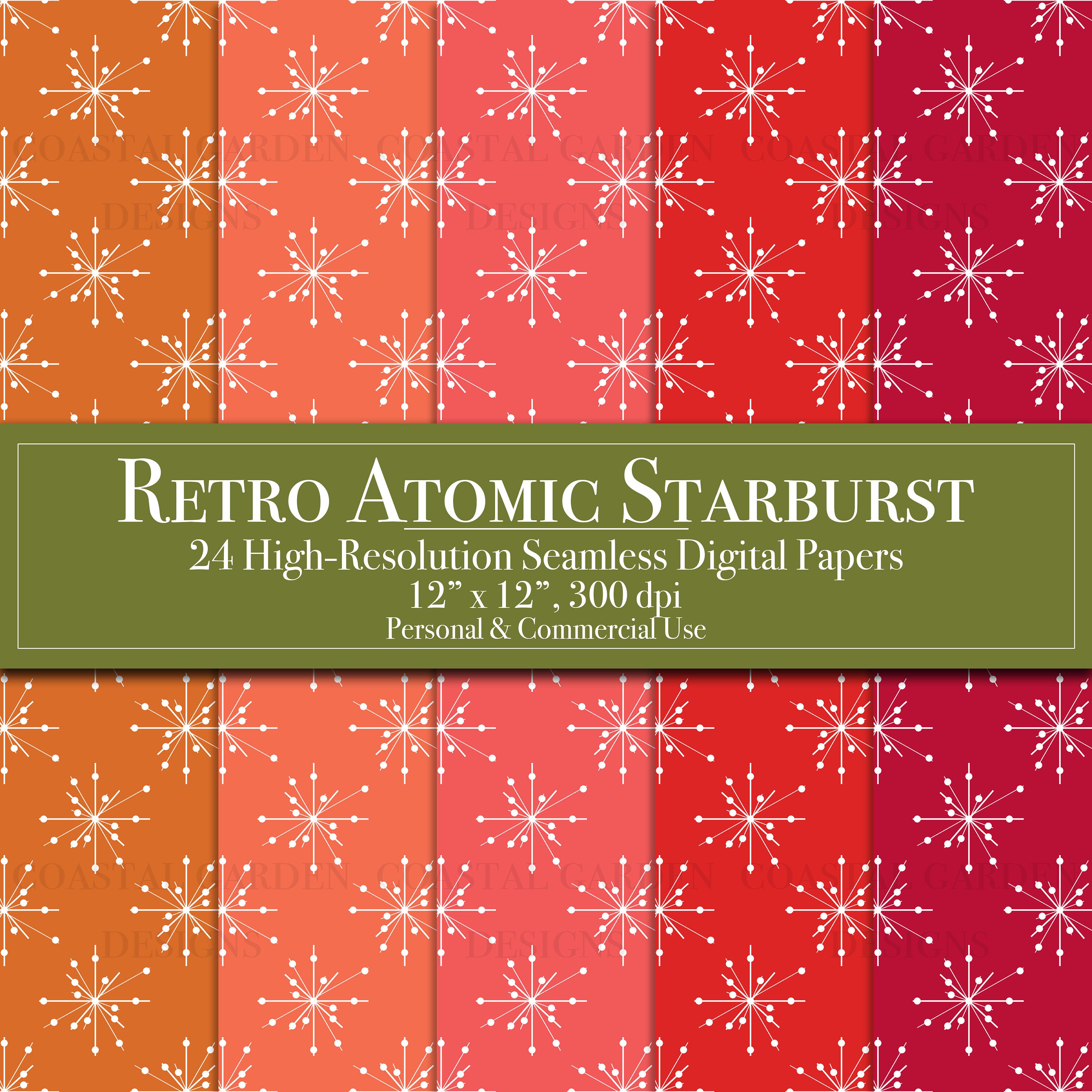 Atomic Starburst Digital Paper Set, Seamless Pattern Scrapbook Paper ...