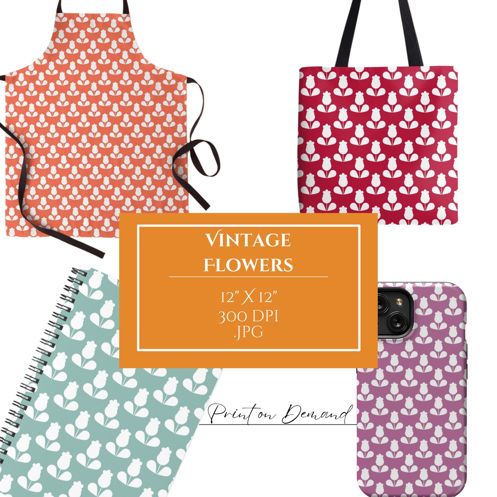 Vintage Flower Silhouette Digital Papers, Seamless Scrapbook Paper ...