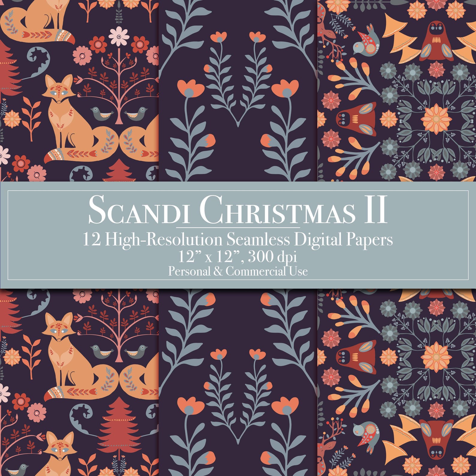 Folk Art Christmas Digital Paper, Scandi Seamless Digital Scrapbook ...