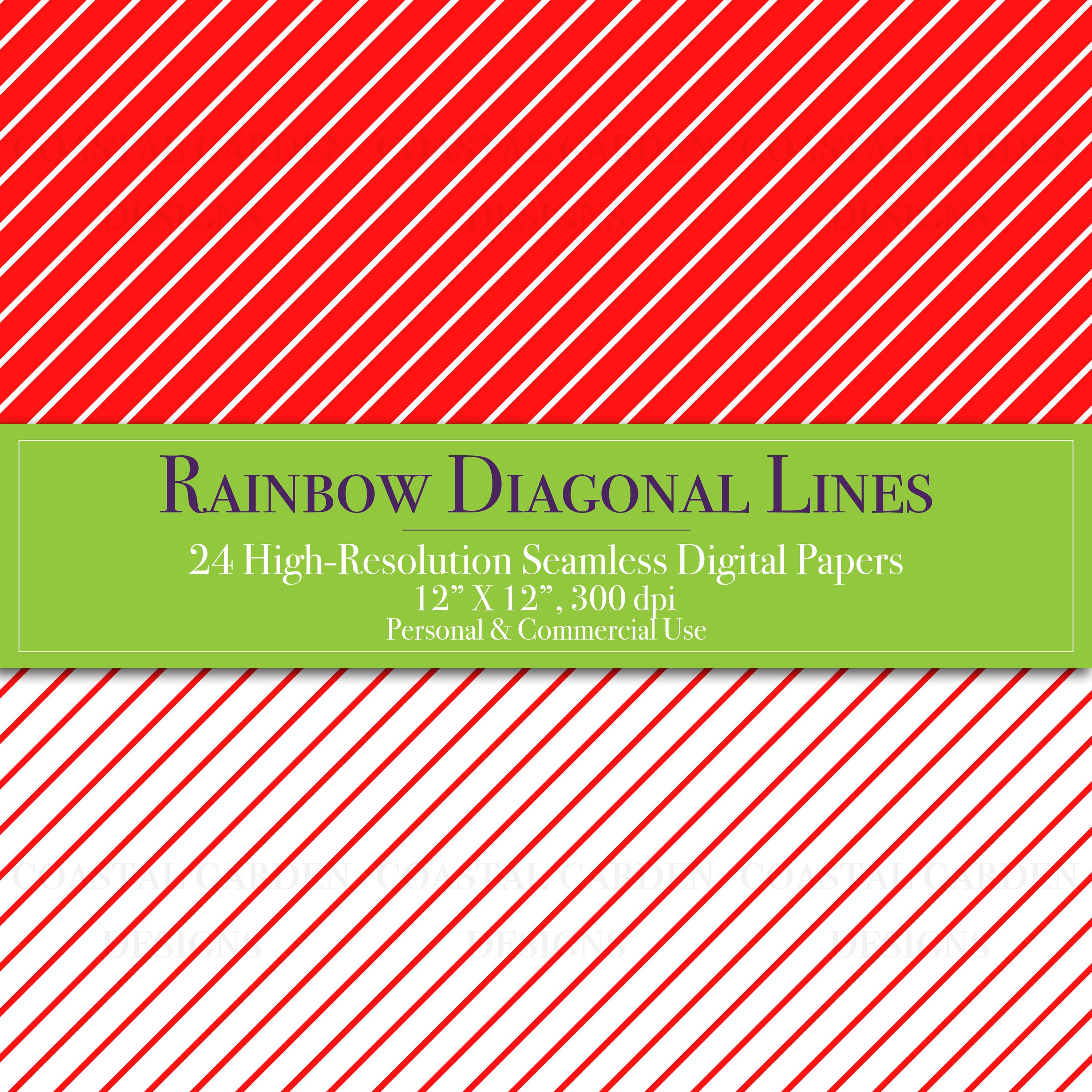 Rainbow Diagonal Lines Digital Paper Set, Seamless Patterns, Scrapbook ...