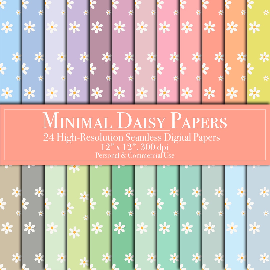 Minimal Pastel Daisies Digital Paper, Seamless Pattern, Scrapbook Paper ...