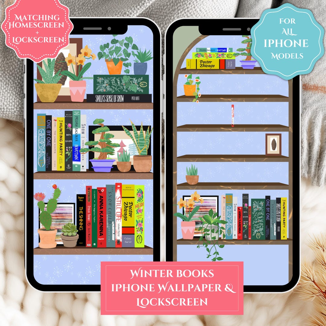 Winter Bookshelf iPhone Wallpaper, Winter Book iPhone Theme, Book Lover ...