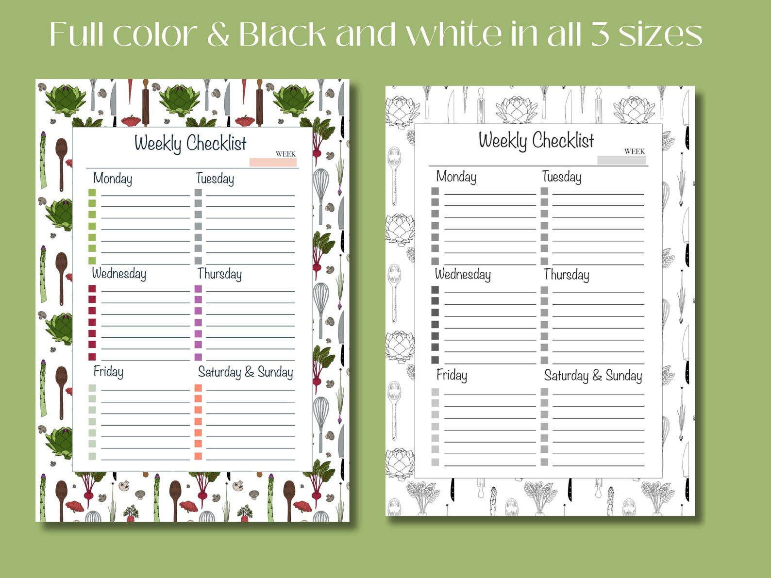 Cooking Printable Weekly Checklist Template, Chef Theme, Foodie Blank ...