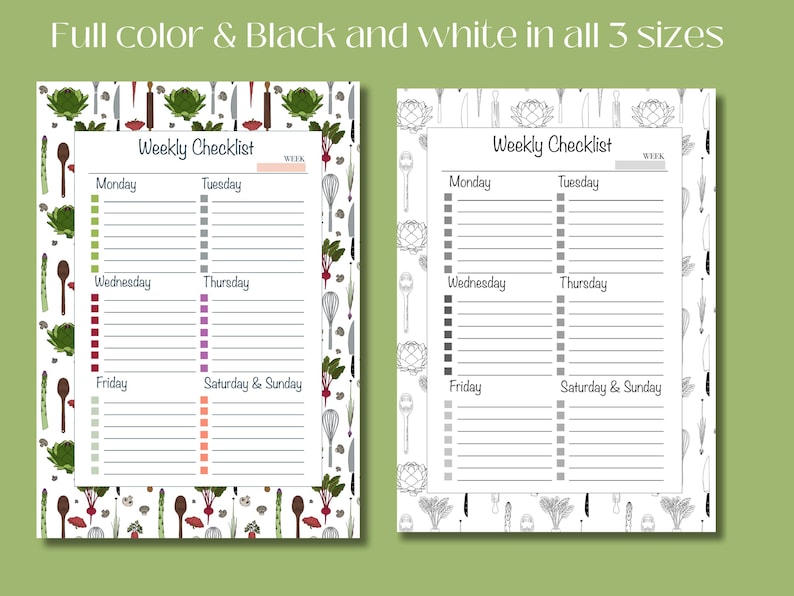 Cooking Printable Weekly Checklist Template, Chef Theme, Foodie Blank ...