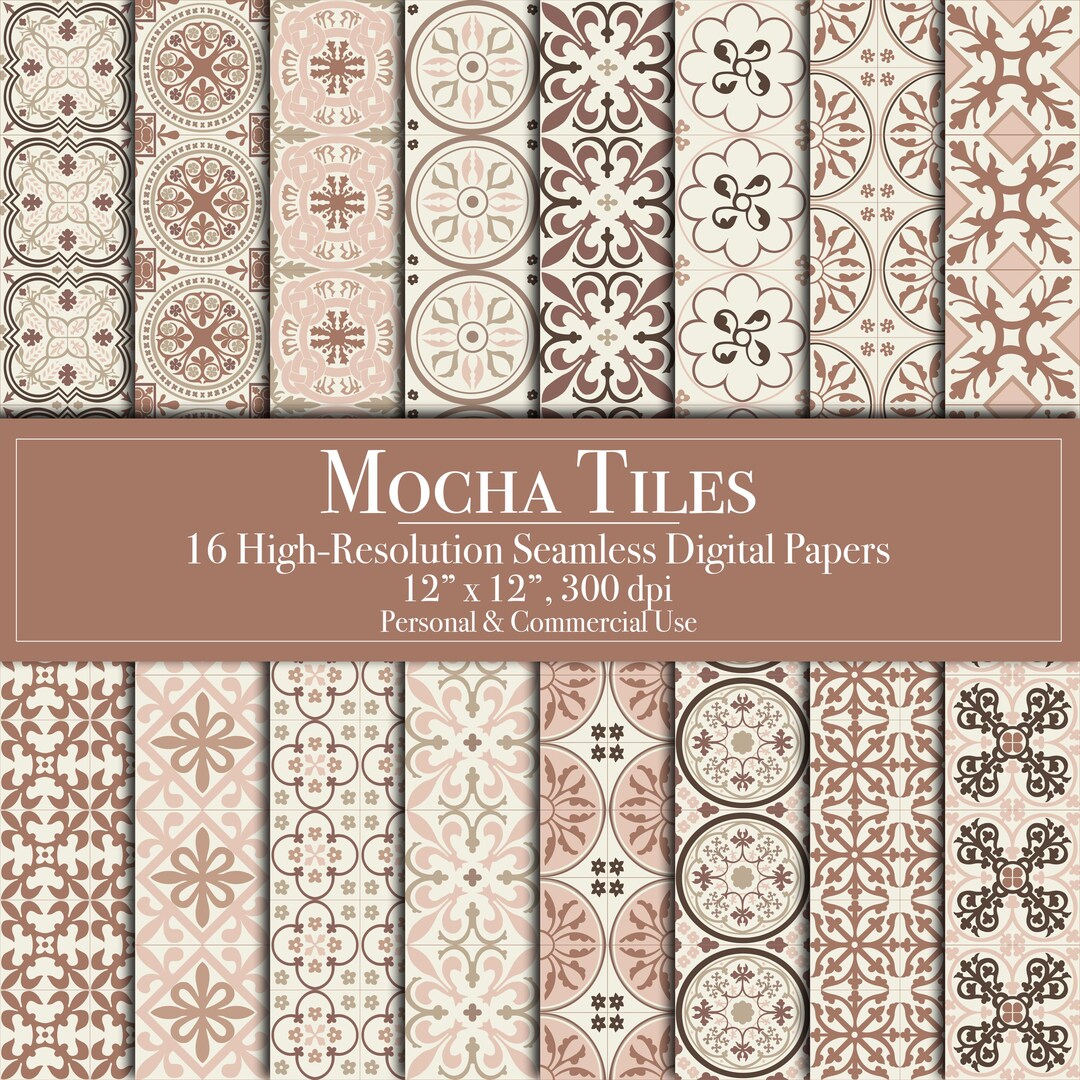Mocha Brown Tiles Digital Paper Bundle, Seamless Patterns, Scrapbook ...
