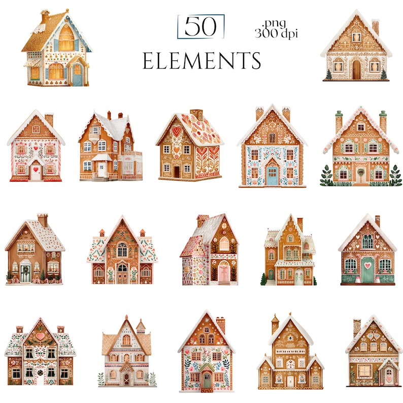 Gingerbread Houses Clipart, Christmas Gingerbread House Ephemera ...