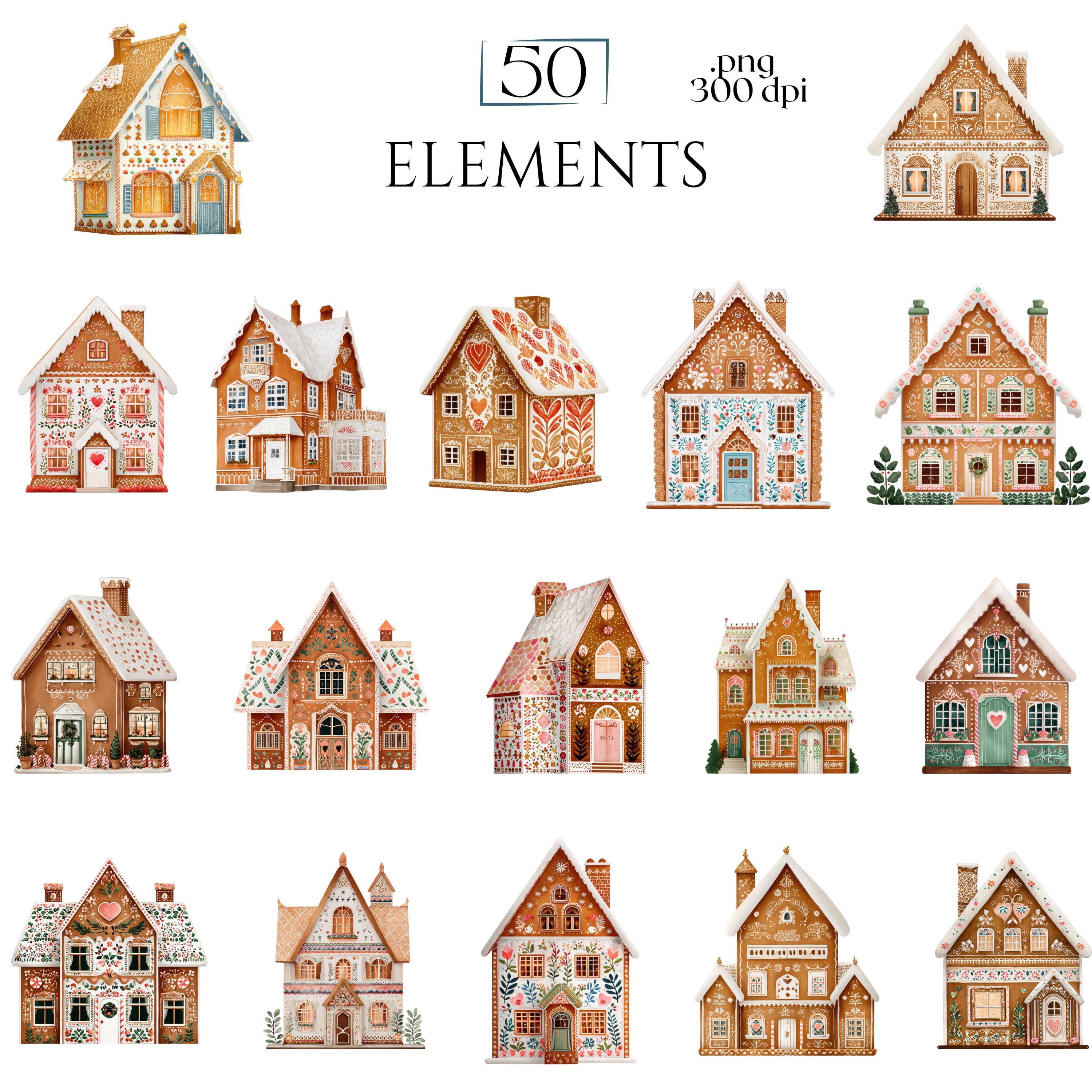 Gingerbread Houses Clipart, Christmas Gingerbread House Ephemera ...