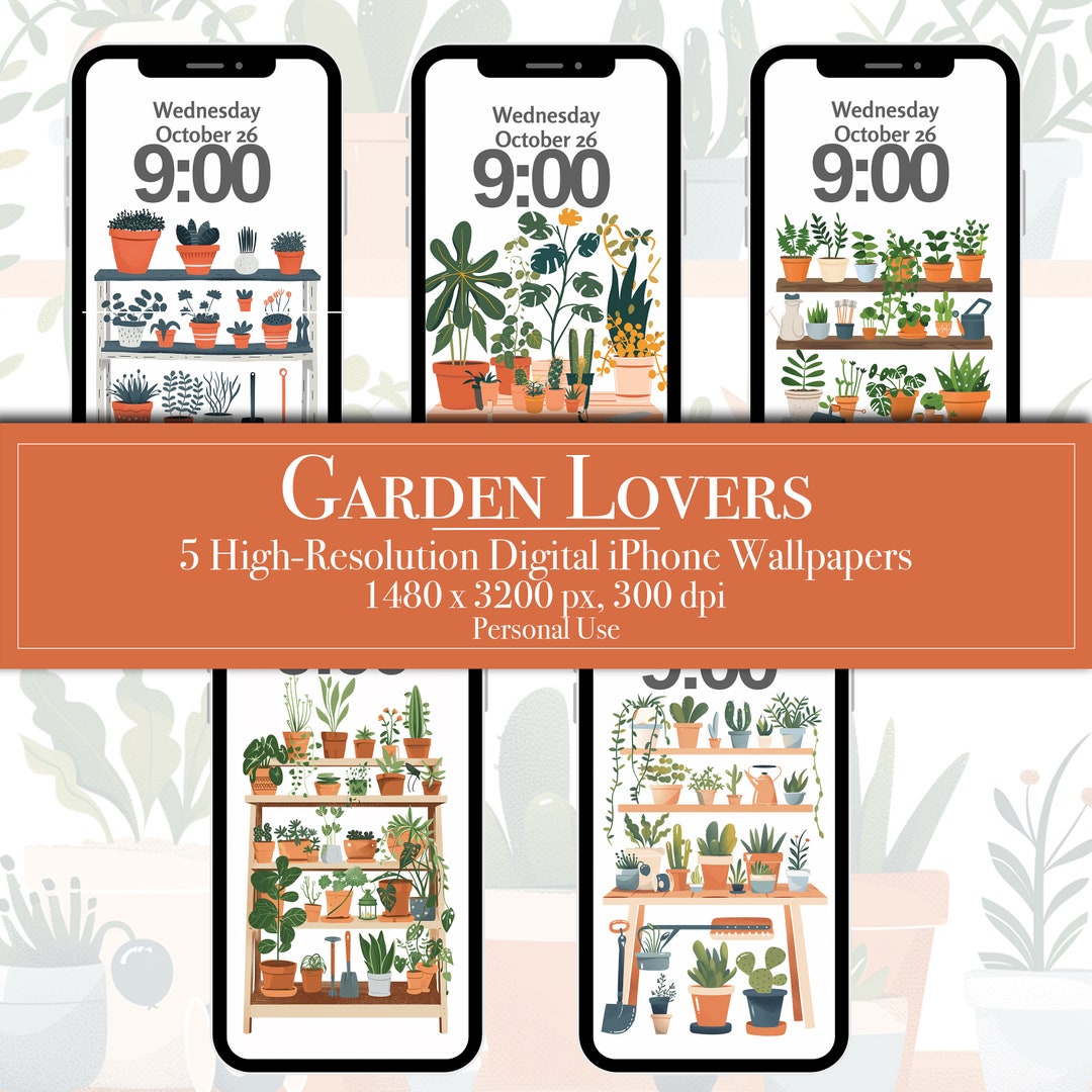 5 Garden Lovers iPhone Android Wallpapers, Digital Download, Unique ...