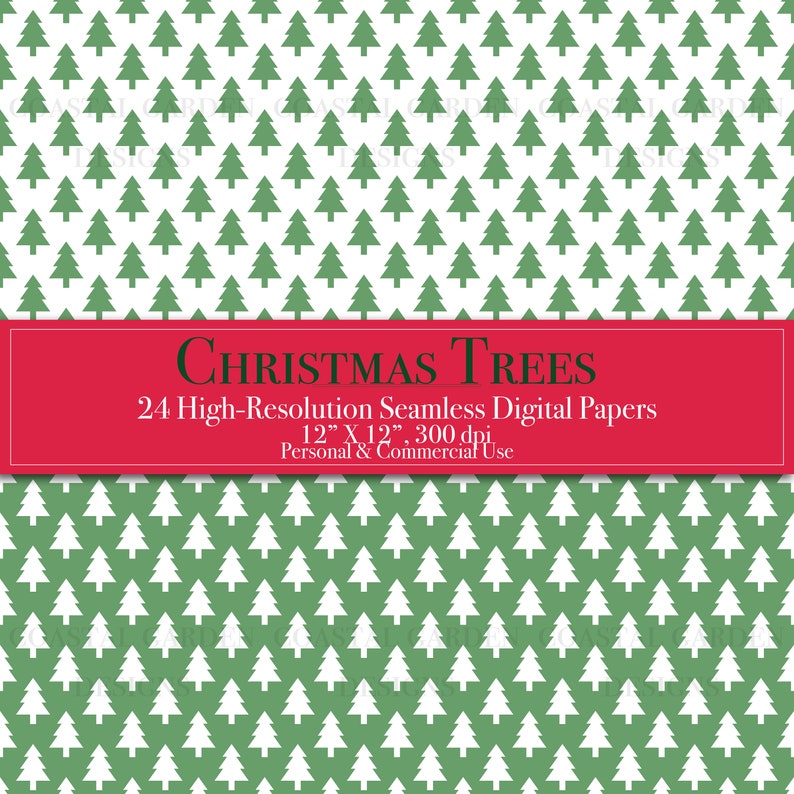 Christmas Trees Digital Paper, Seamless Pattern Scrapbook Paper ...
