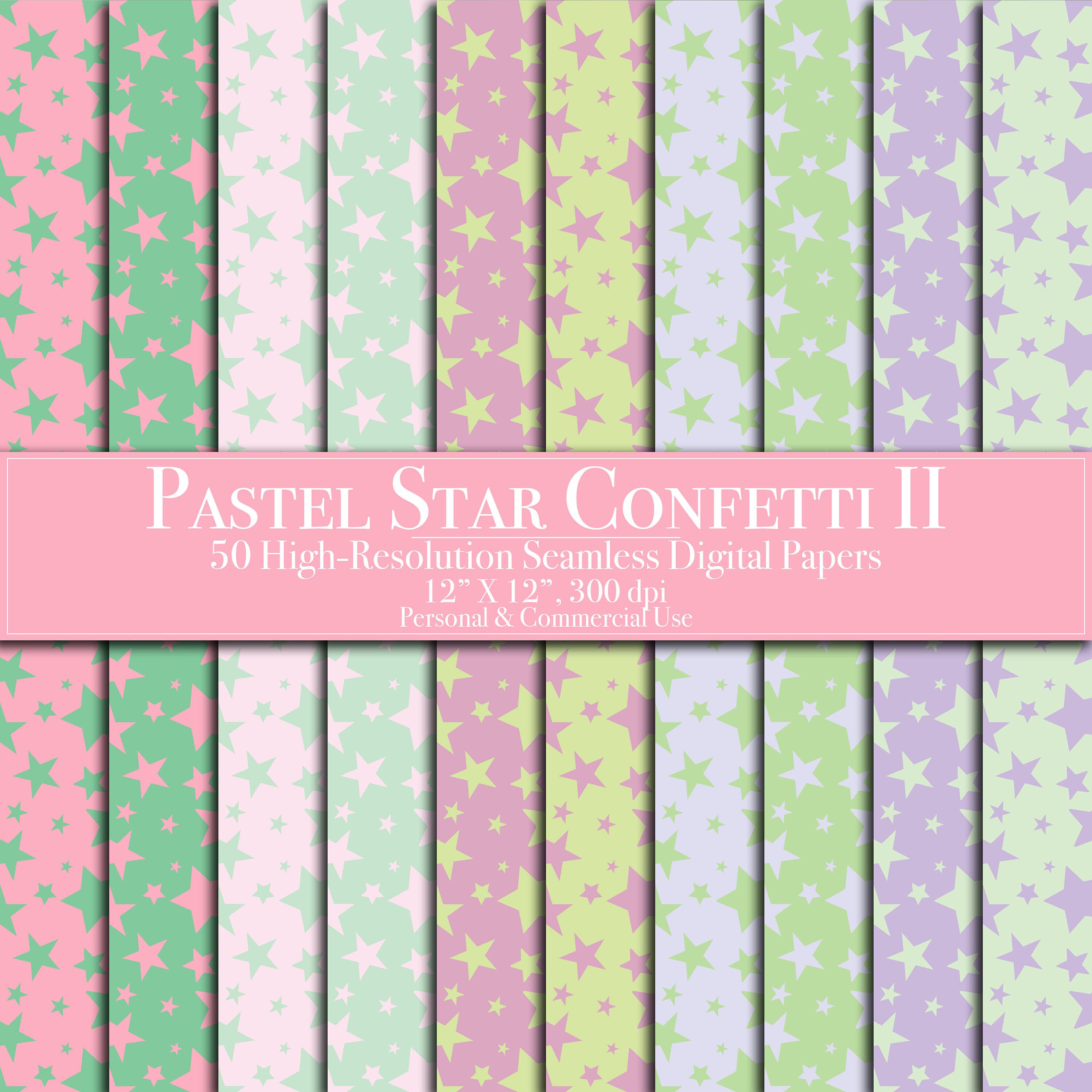 Pastel Rainbow Star Confetti Digital Paper, Seamless Pattern Scrapbook ...