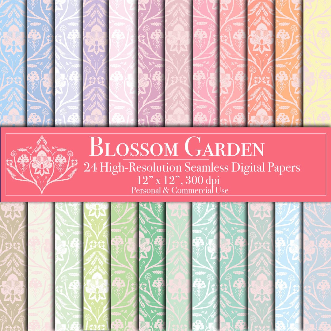 Blossom Garden Digital Papers, Indian-inspired Seamless Pattern ...