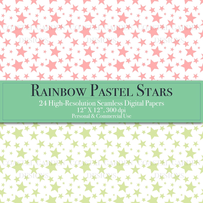 Pastel Star Pattern Digital Paper Bundle, Seamless, Commercial Use ...