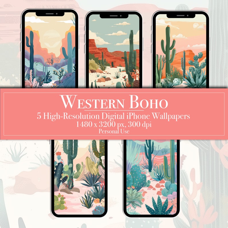Western Boho iPhone Android Wallpapers, 5 Digital Download Unique ...