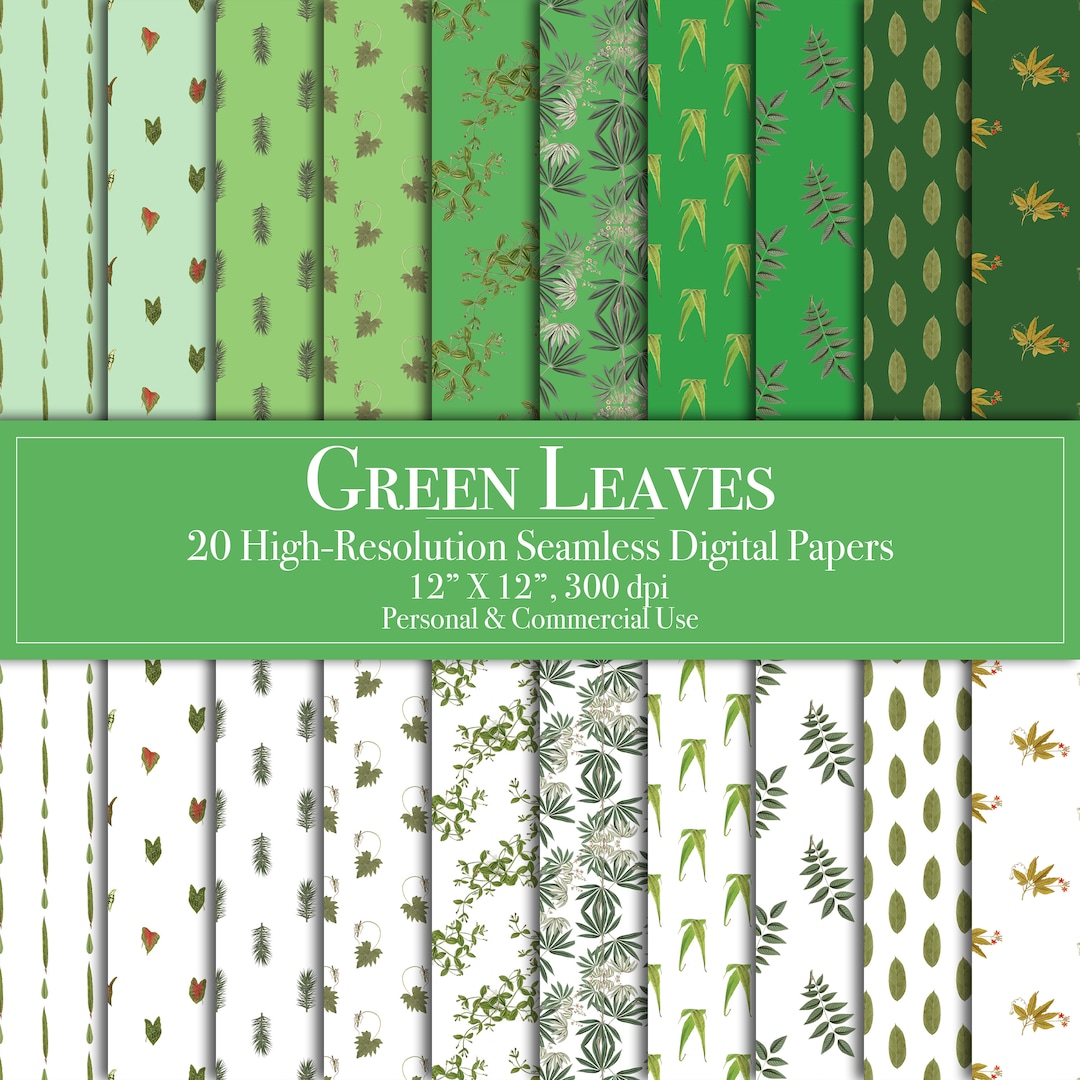 Green Leaves Digital Paper, Nature Seamless Patterns, Leaf Scrapbook ...