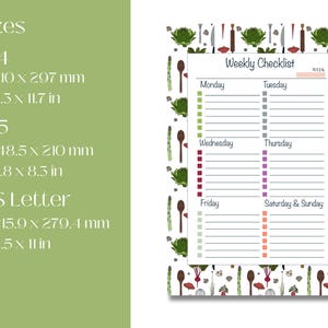 Cooking Printable Weekly Checklist Template, Chef Theme, Foodie Blank ...