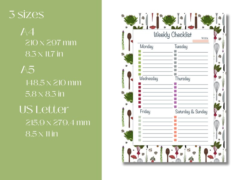 Cooking Printable Weekly Checklist Template, Chef Theme, Foodie Blank ...